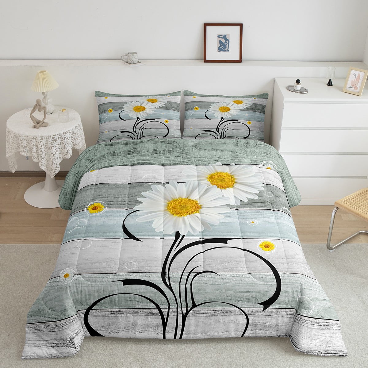 White Daisy Bedding Flower Vintage Daisy Bedding Comforter Sets Lady ...