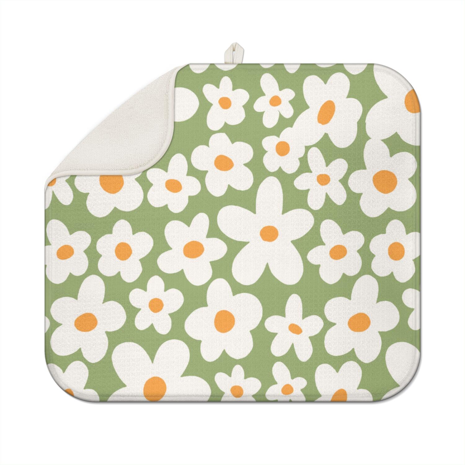 White Daisy Coffee Mat – Ultra Absorbent Microfiber Spill Mat with ...