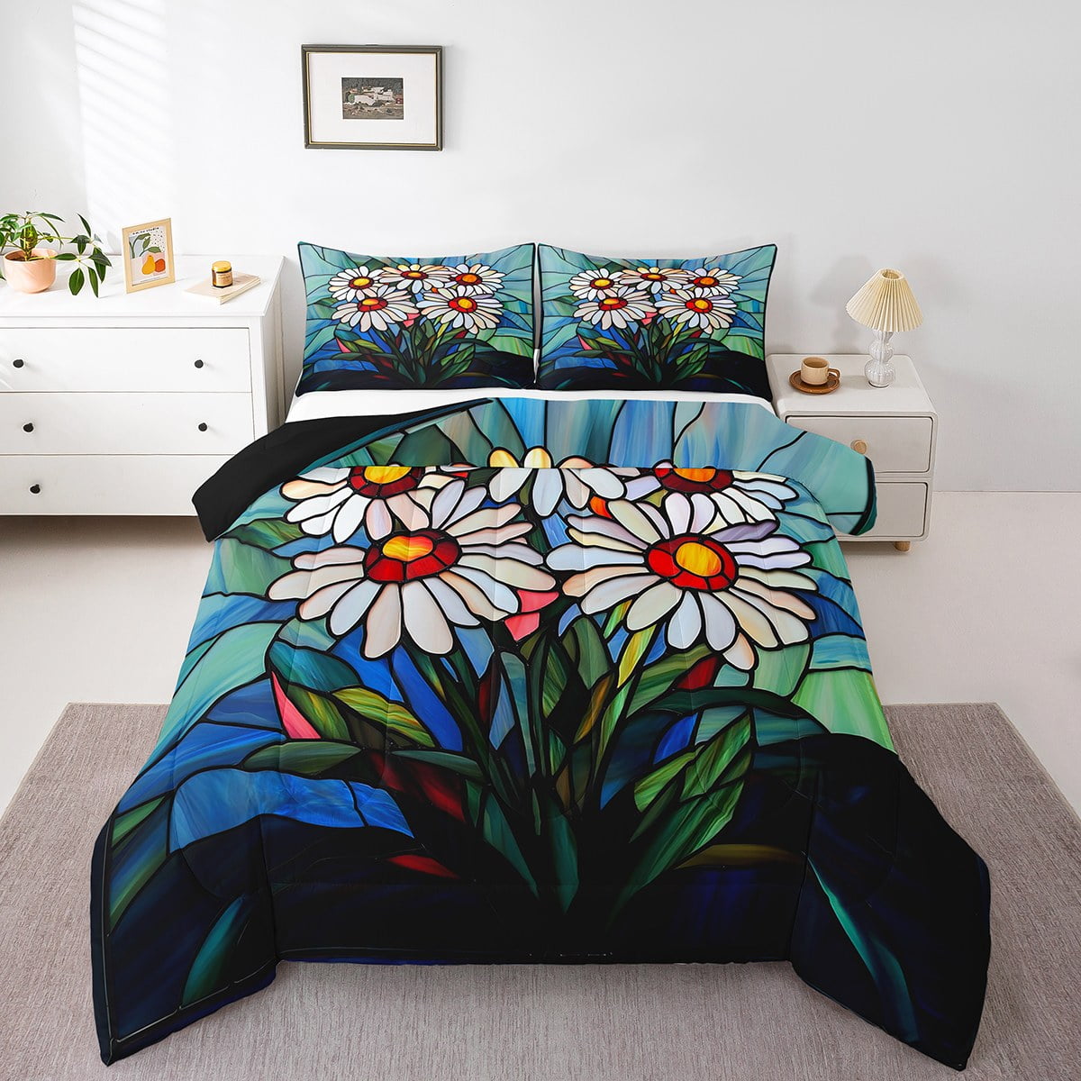 White Daisy Comforter Set Twin Size,Nature Garden Blooming Flowers ...