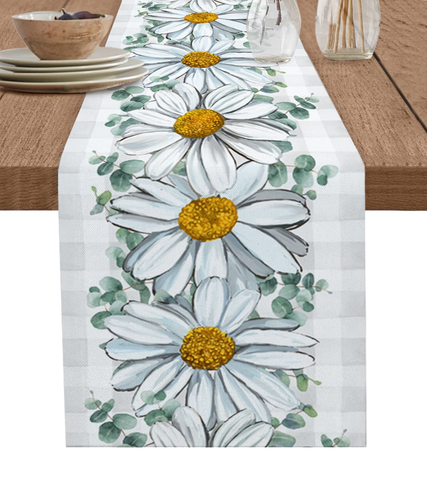 White Daisy Eucalyptus Leaf Table Runner ration Home r Dinner Table ration Table r - Walmart.com
