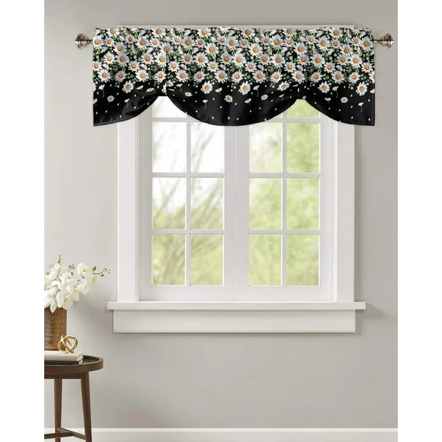 White Daisy Floral Gradient Kitchen Valance Curtain Window Valance for ...