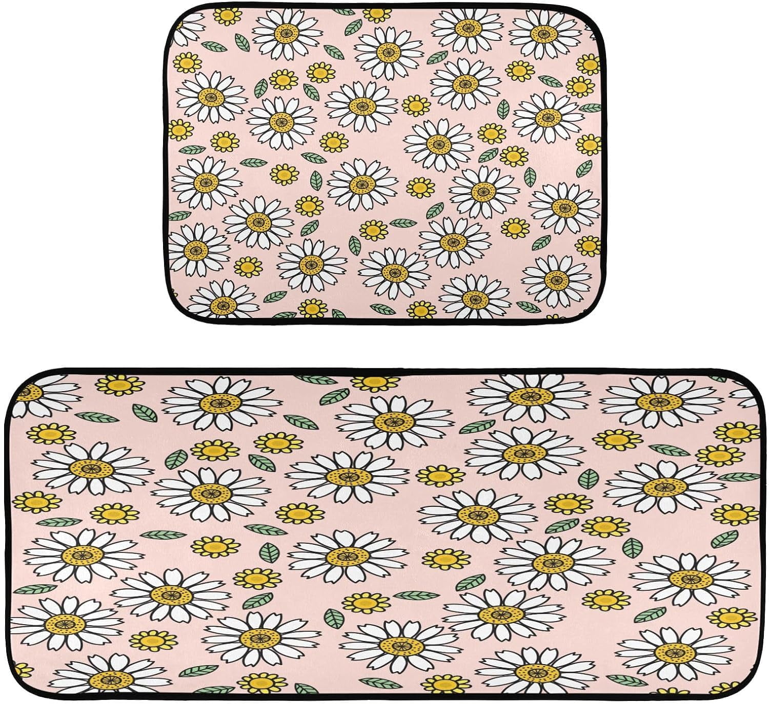 White Daisy Flower Kitchen Mat - Cushioned Anti Fatigue Kitchen Rug Set ...