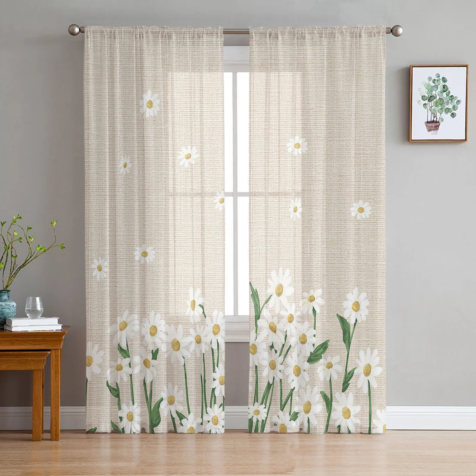 White Daisy Flower Sheer Window Curtains for Living Room Kitchen ...