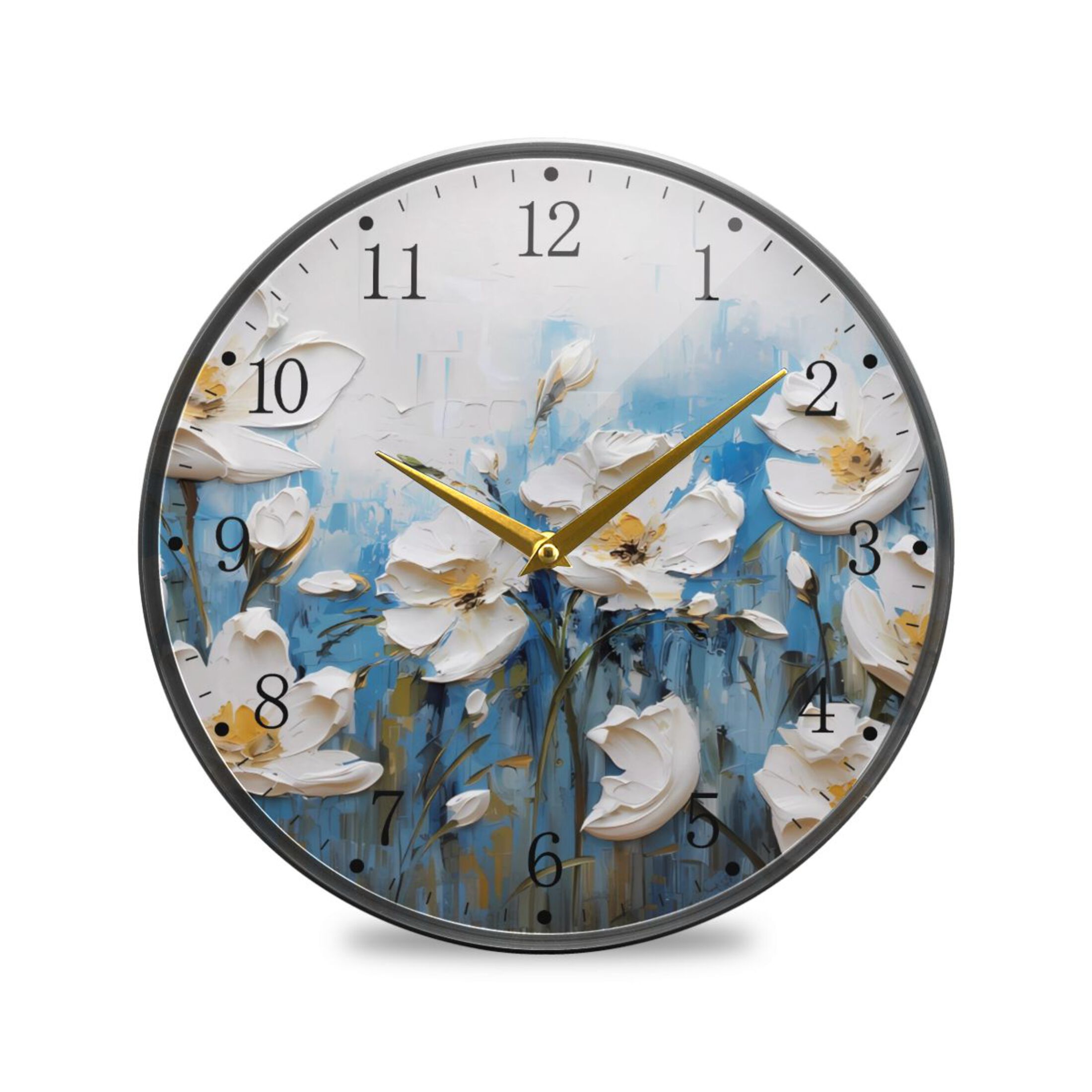 White Daisy Flowers Acrylic Wall Clocks Quiet Round Clock Battery ...