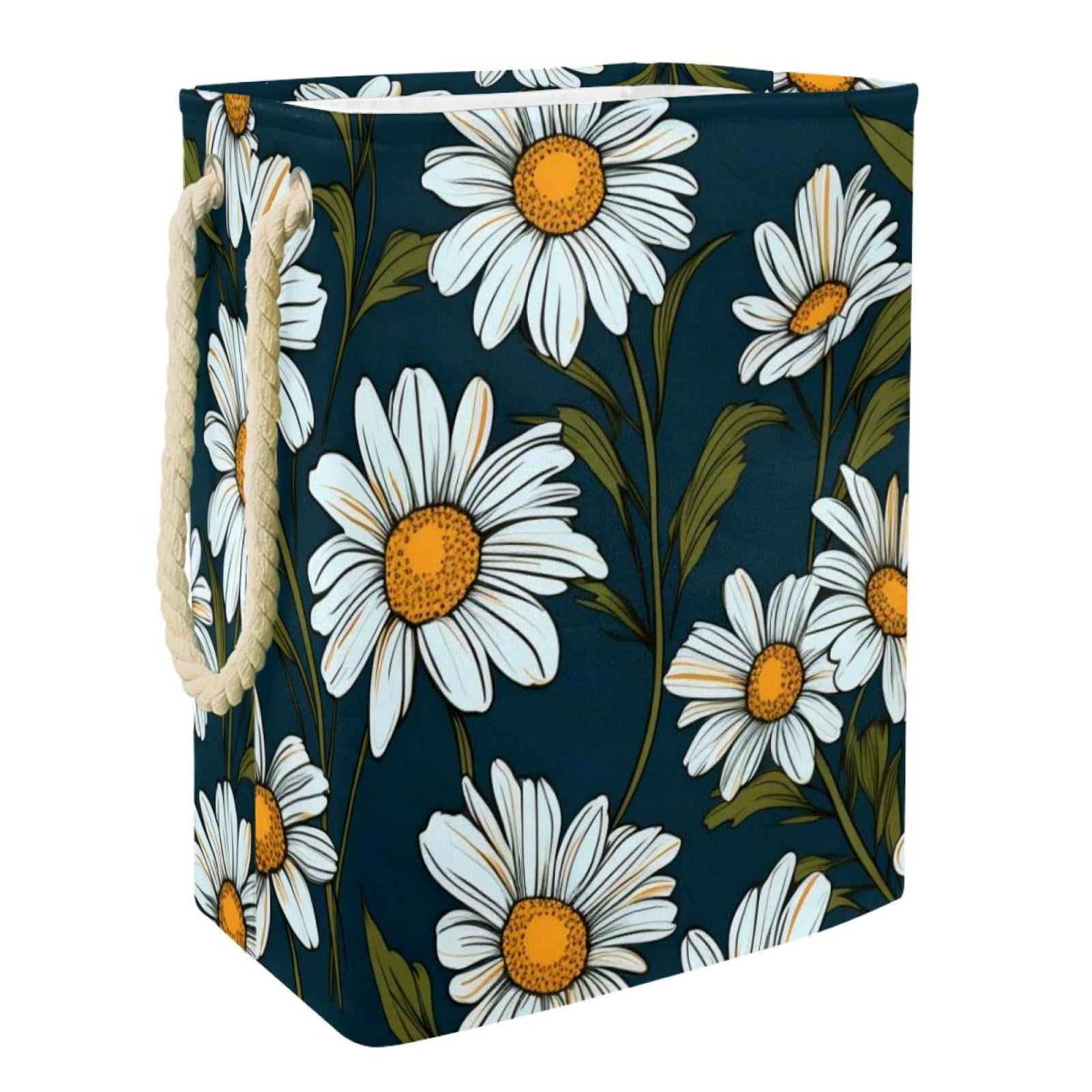 White Daisy Flowers Laundry Hamper, Collapsible Laundry Baskets Firm ...