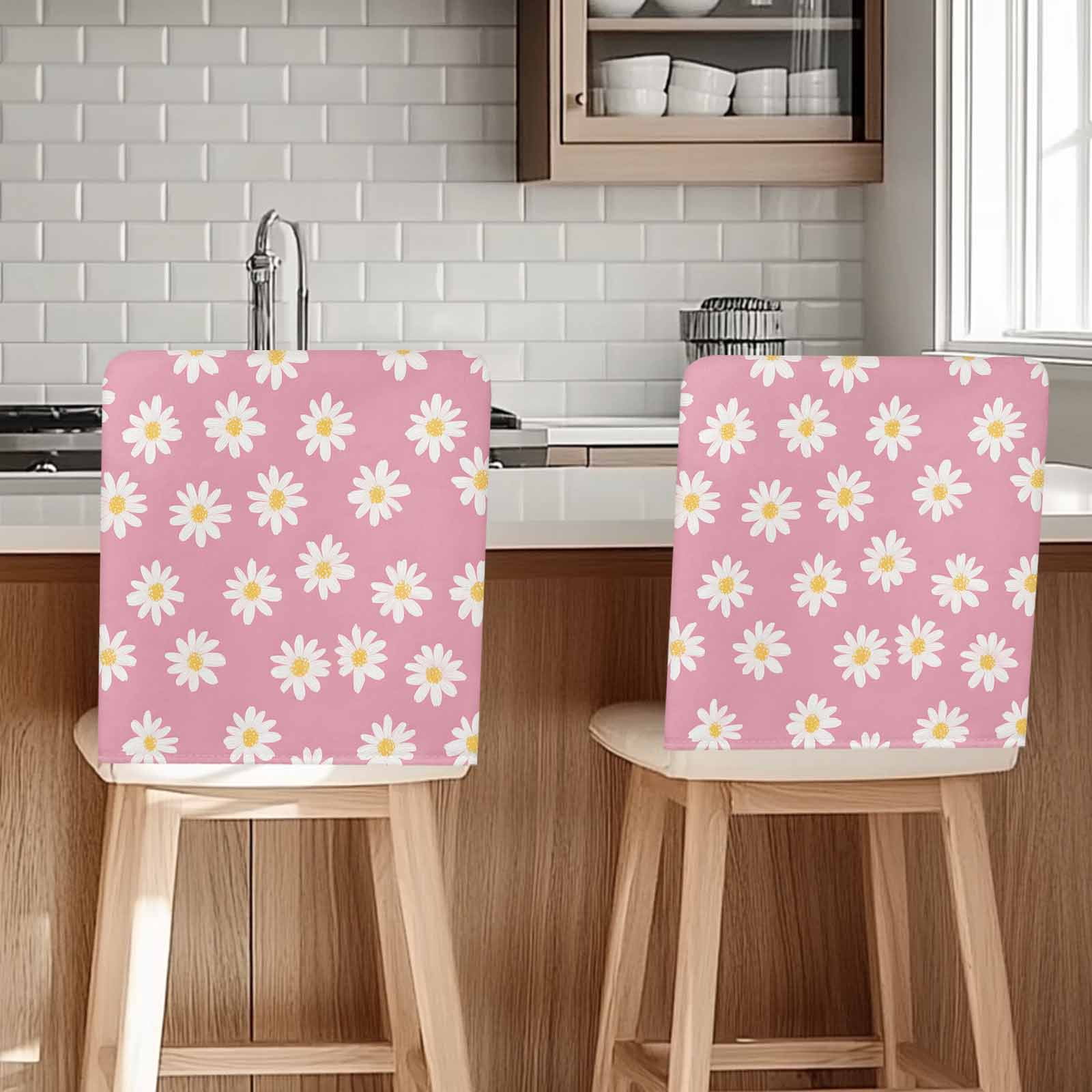 White Daisy Flowers Pink Background Minimalist Modern Art Chair Covers ...