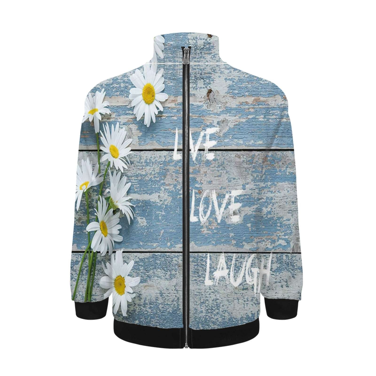 White Daisy Flowers Wood Grain Jacket Men's Street Cool Long Sleeves Coat Personality Tops ...