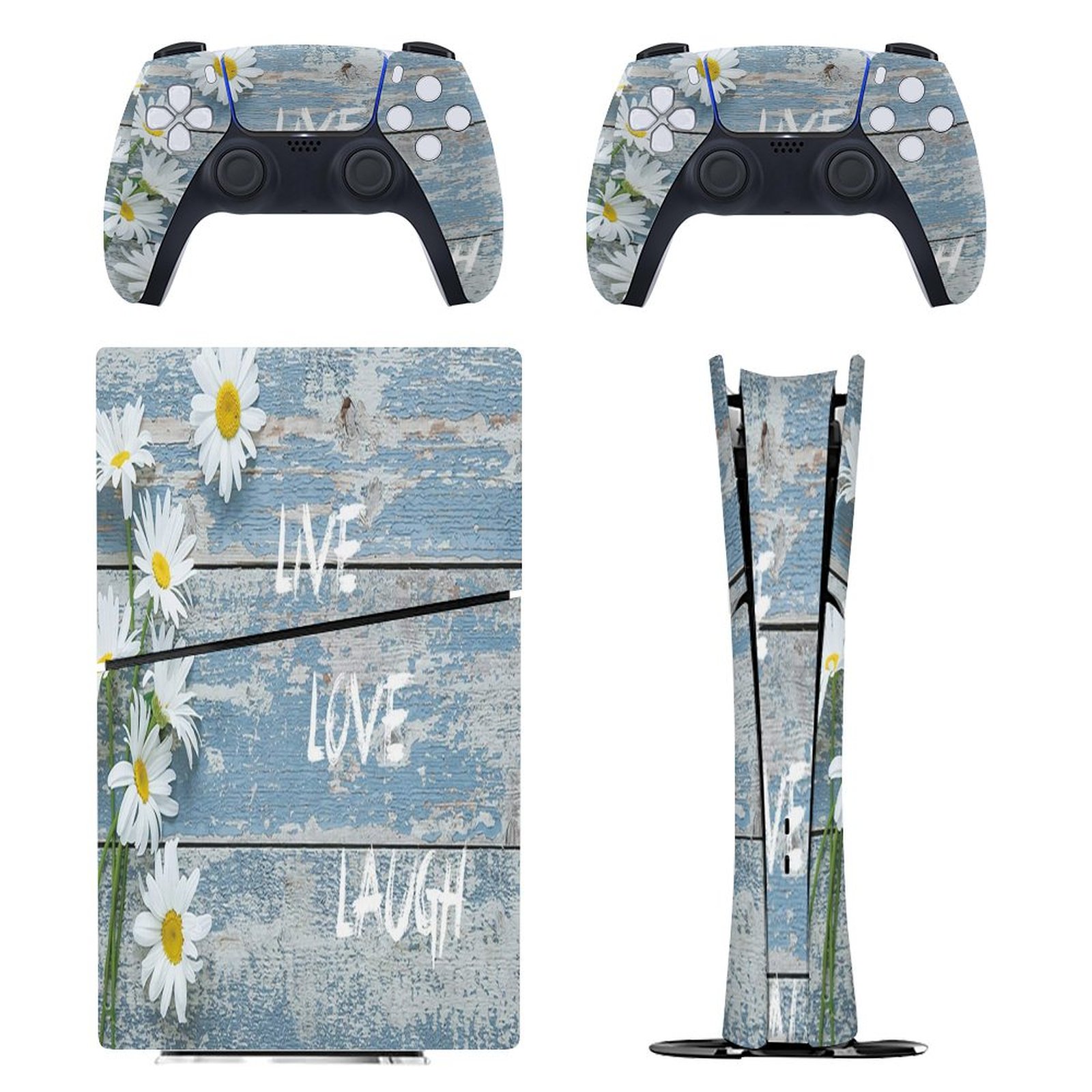 White Daisy Flowers Wood Grain PS5/PS5 Pro/PS5 Slim Digital Disc Skin ...