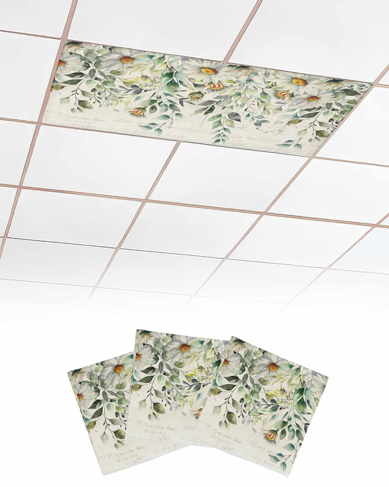 White Daisy Fluorescent Light Covers for Ceiling Lights 4x2 feet,3 Pack ...