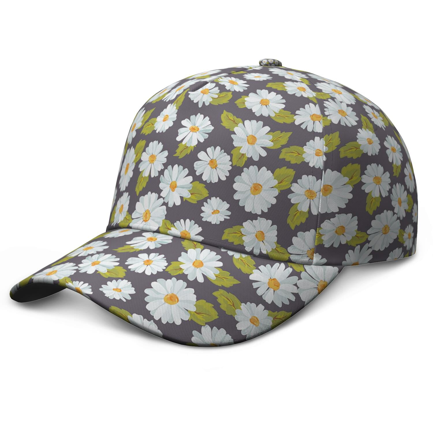 White Daisy Print Baseball Cap – Vintage Boho Dad Hat with Artistic ...