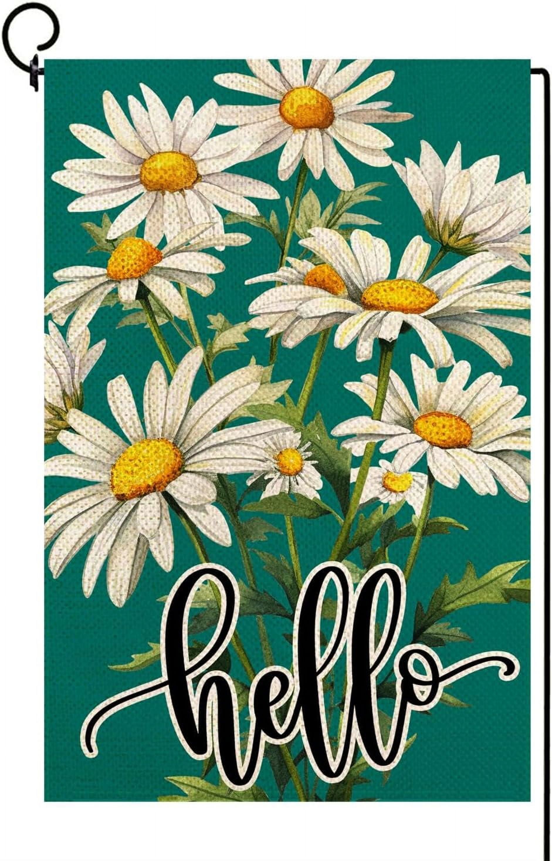 White Daisy Spring Summer Floral Garden Flag Double Sided Hello Spring ...