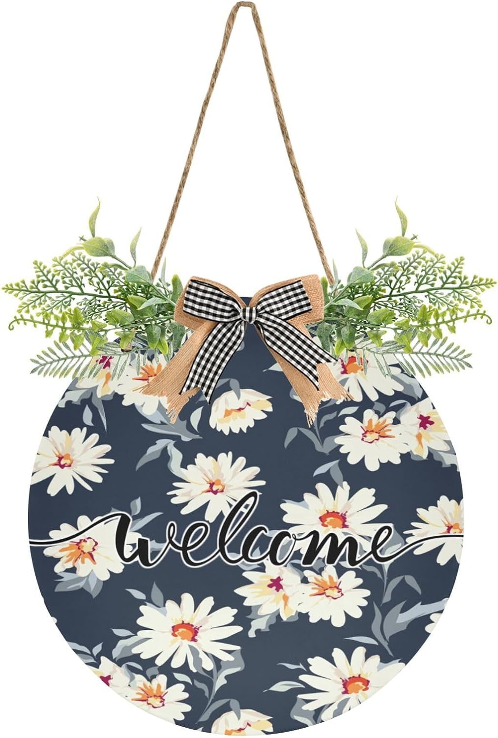 White Daisy Welcome Sign Farmhouse Front Porch Door Hanging Welcome ...