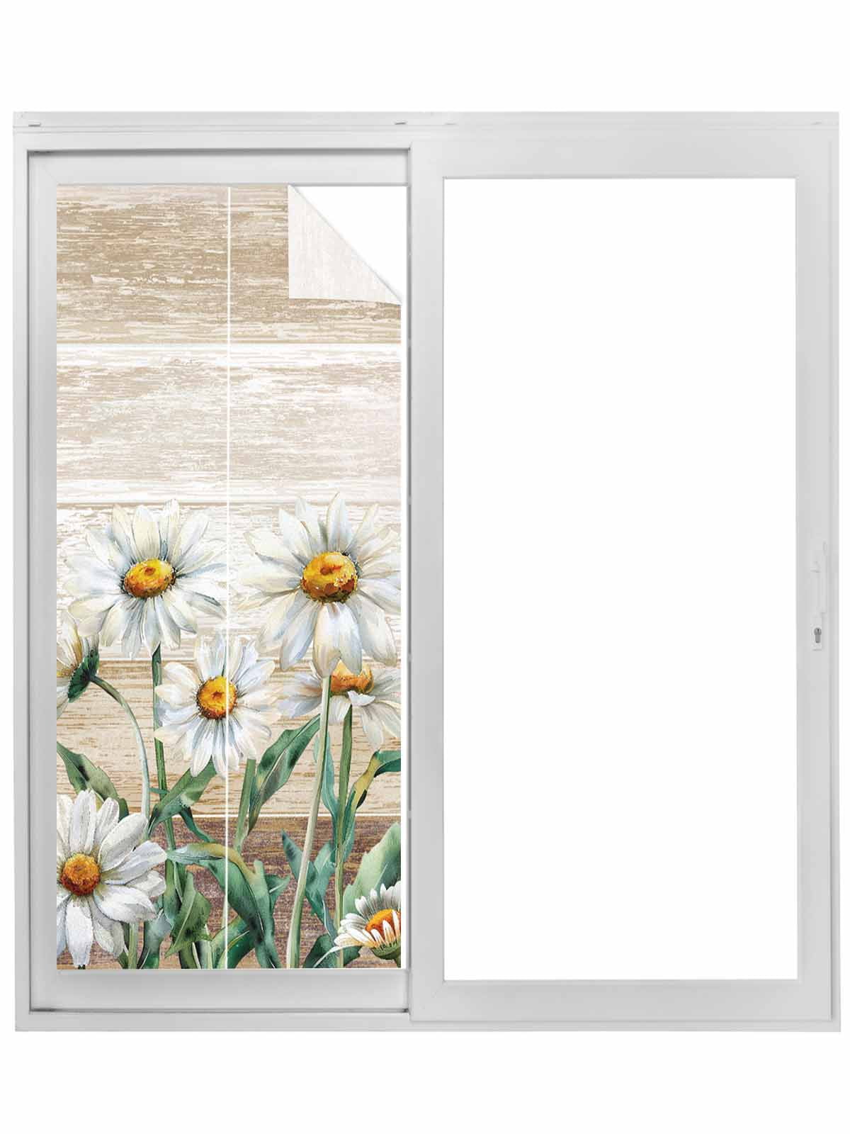 White Daisy Window Privacy Film, Vintage Botanical Spring Floral Summer ...