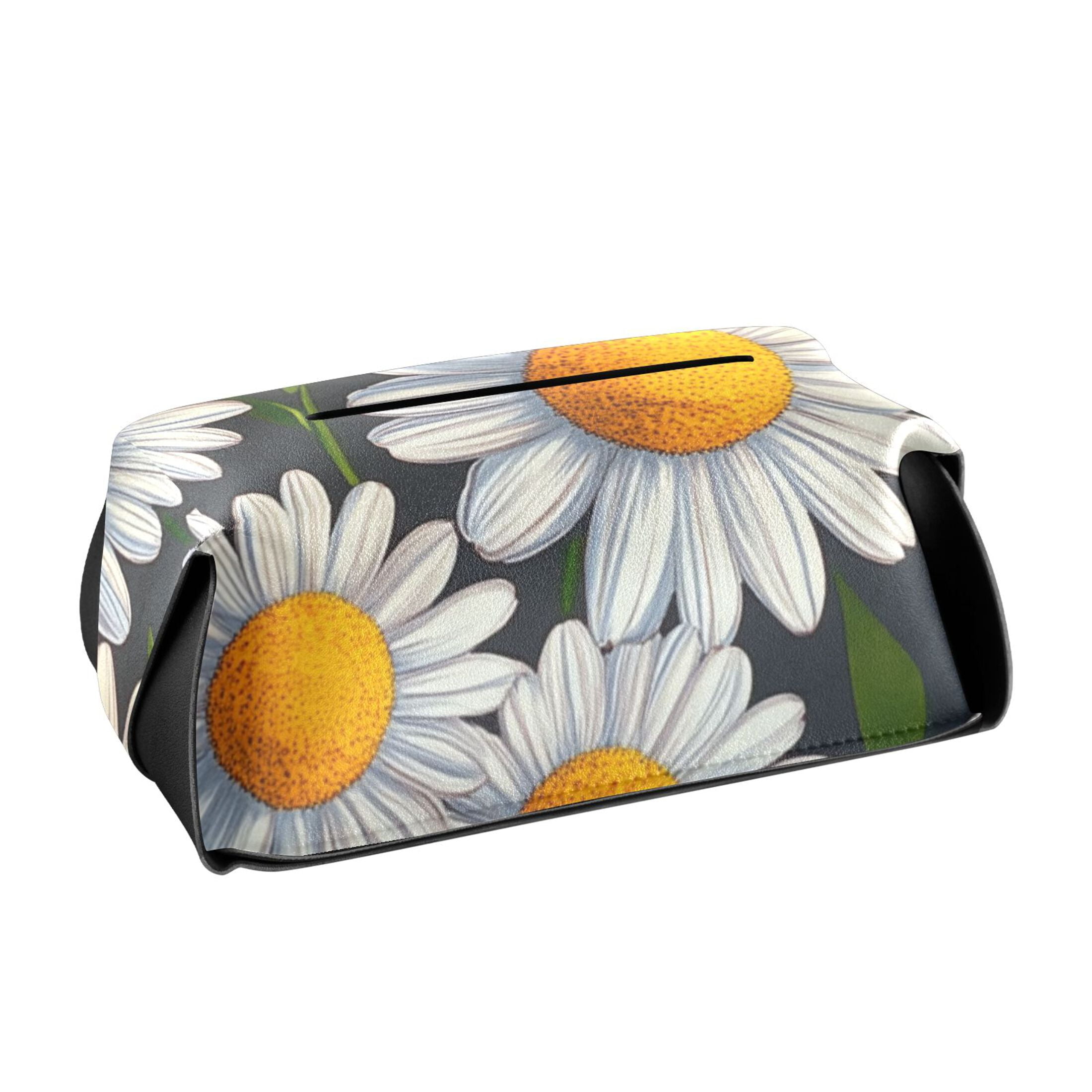 White Daisy with Yellow Heart Tissue Box Cover Leather Square Rectangle ...