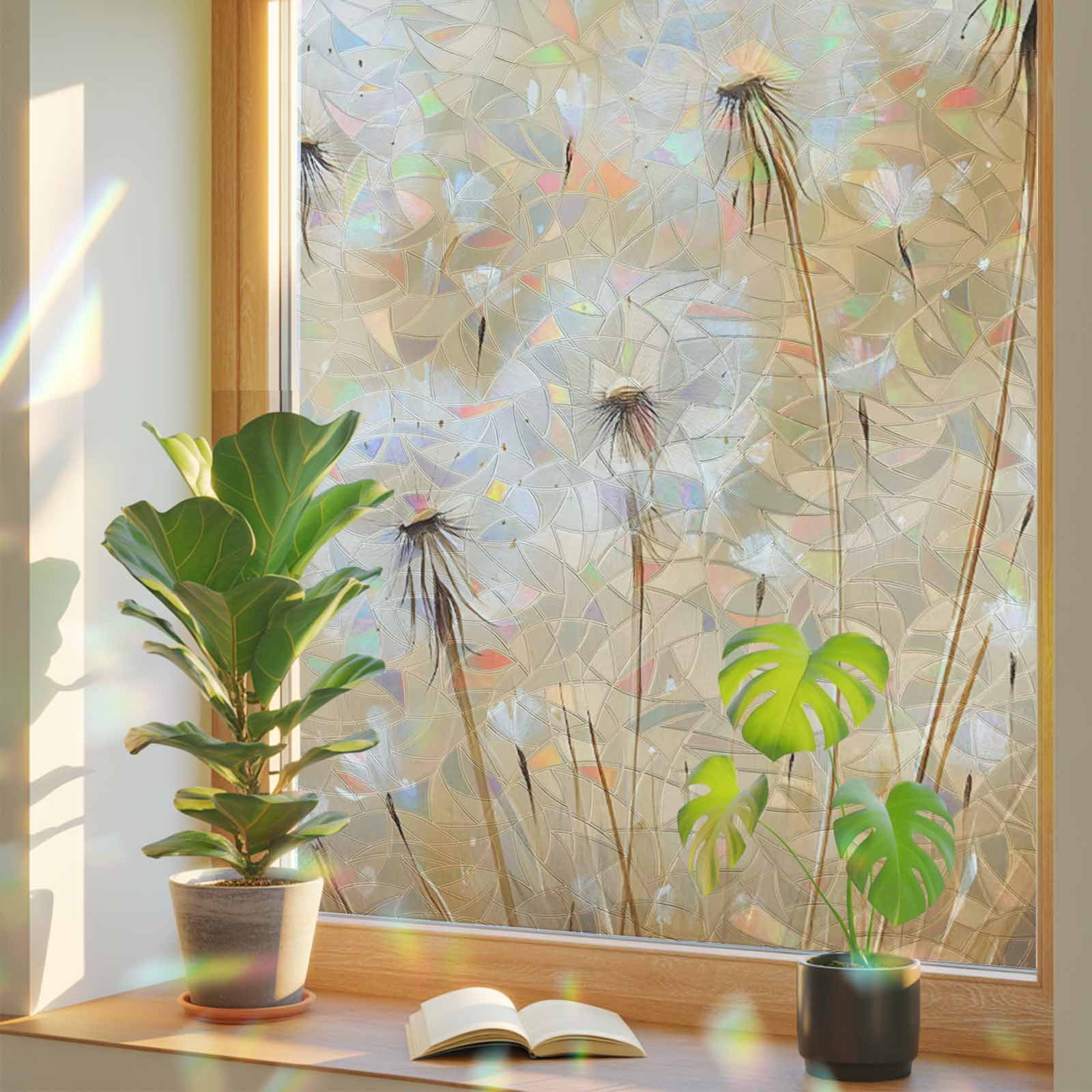 White Dandelion Privacy Window Film, Decorative Stained Glass Window ...