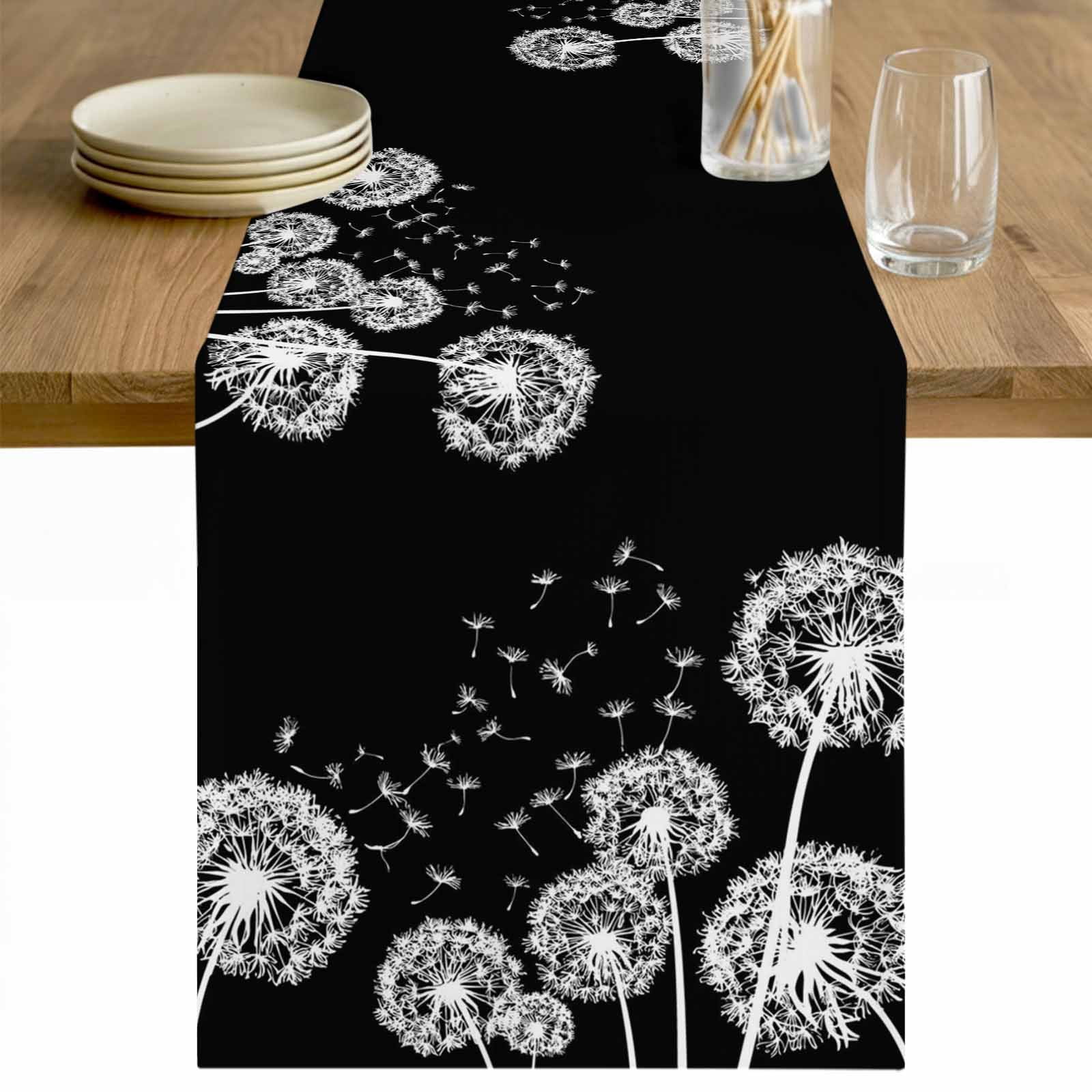 White Dandelion Table Runner - 108 Inch Long Spring Flowers Botanical ...
