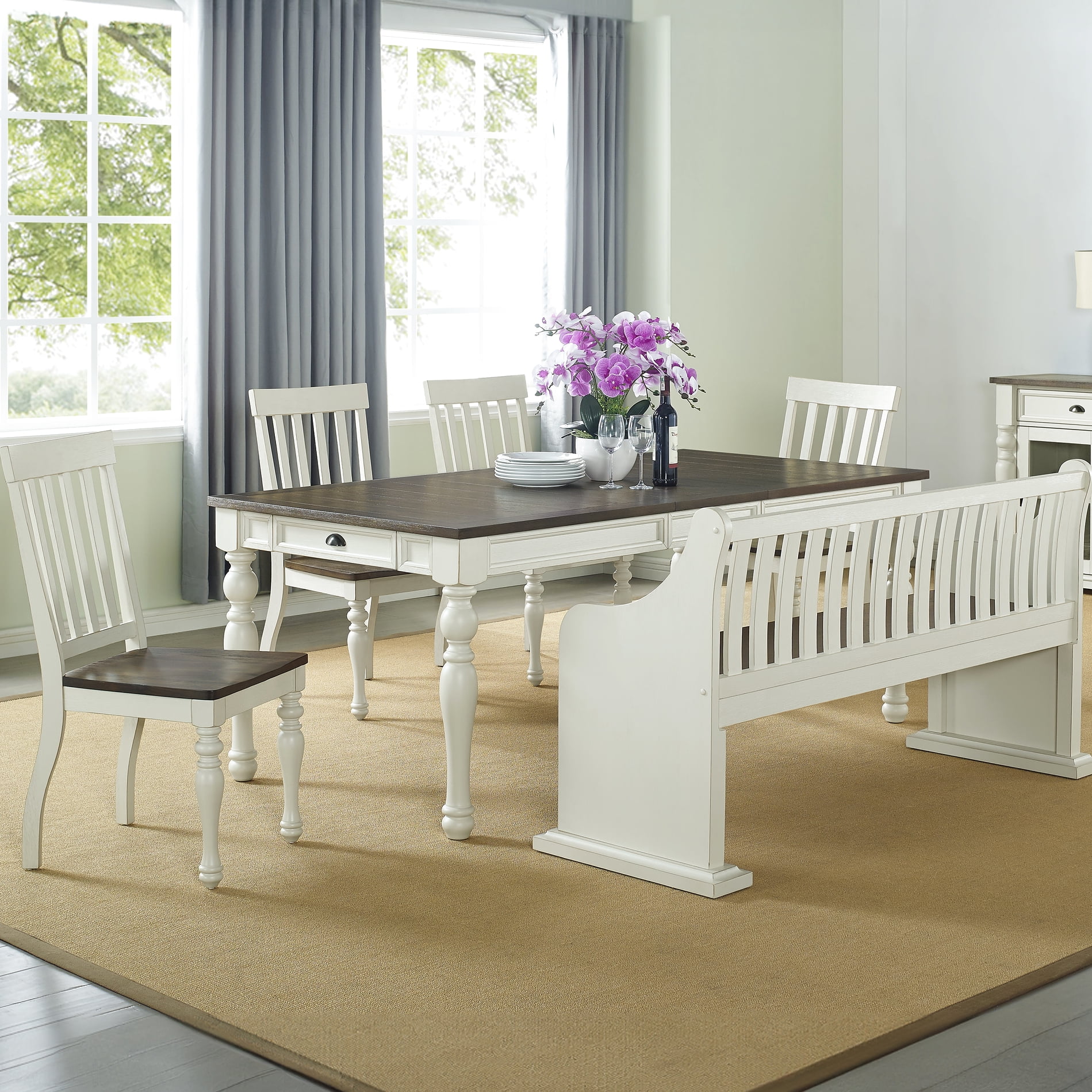White & Dark Brown 6 Dining . Design Concept. Extendable Table, Chairs ...