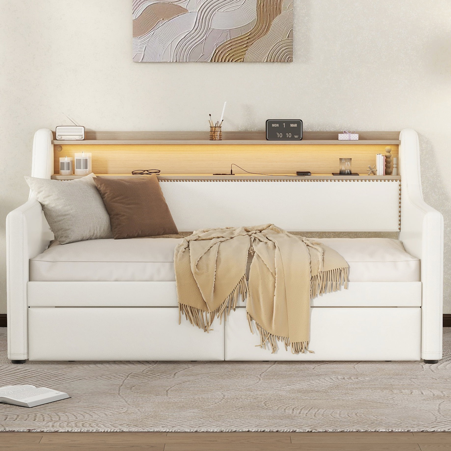 White Daybed with Power Socket and Drawers | Charge Devices, Store ...