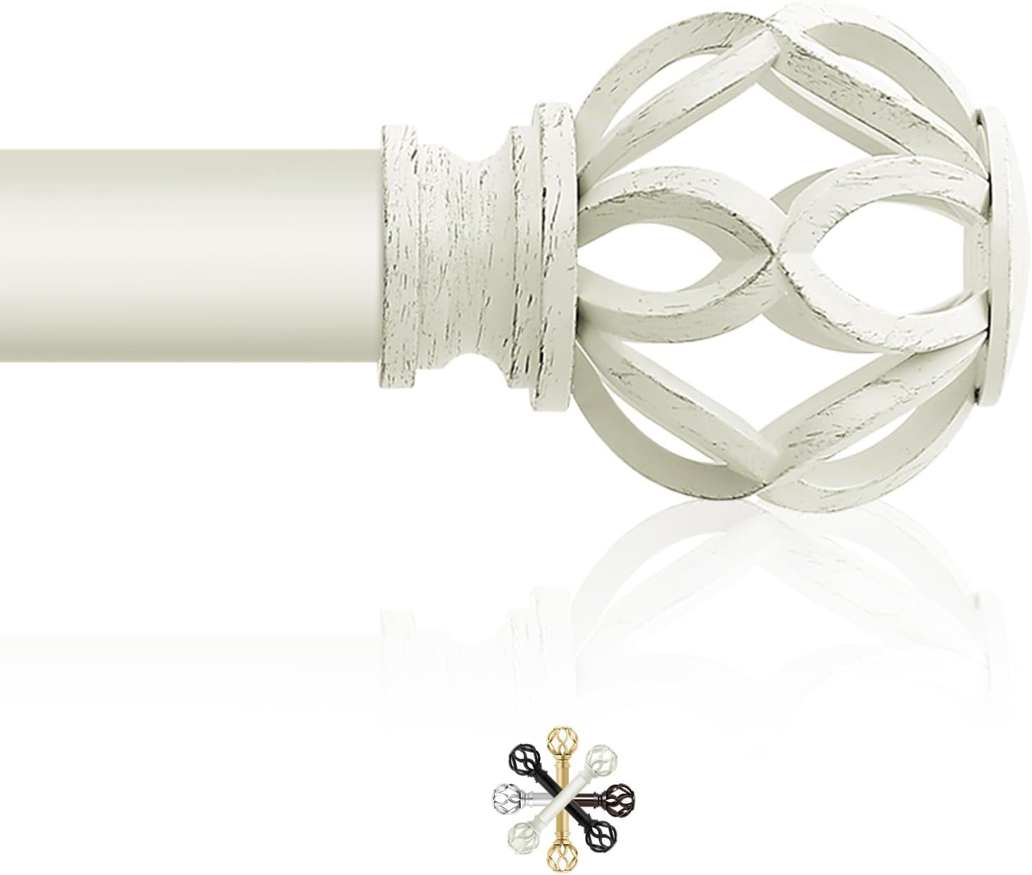 White Decorative Farmhouse Curtain Rod:18-45"Adjustable Heavy Duty ...