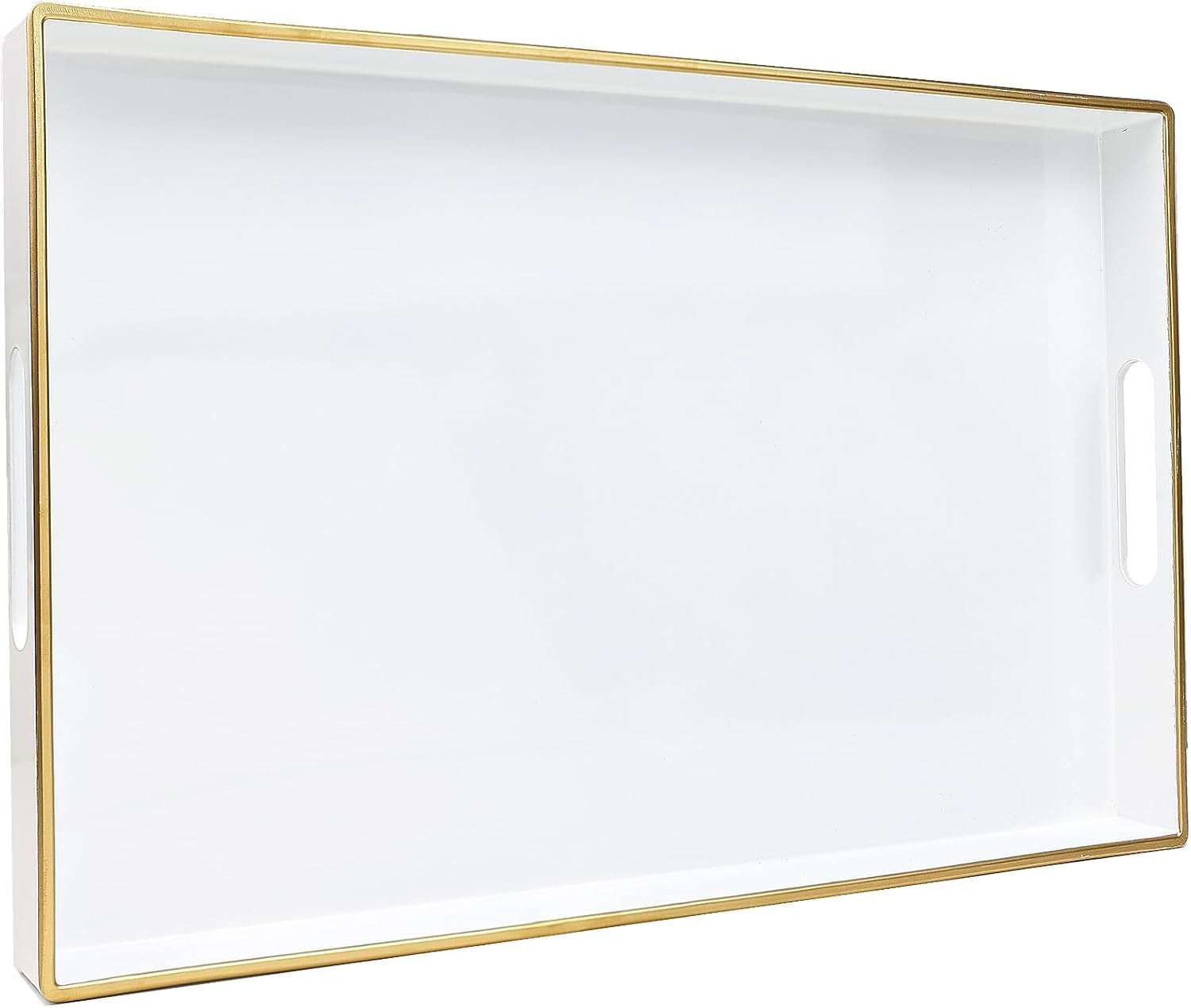 White Decorative Serving Tray with Handles, Elegant Plastic Coffee ...