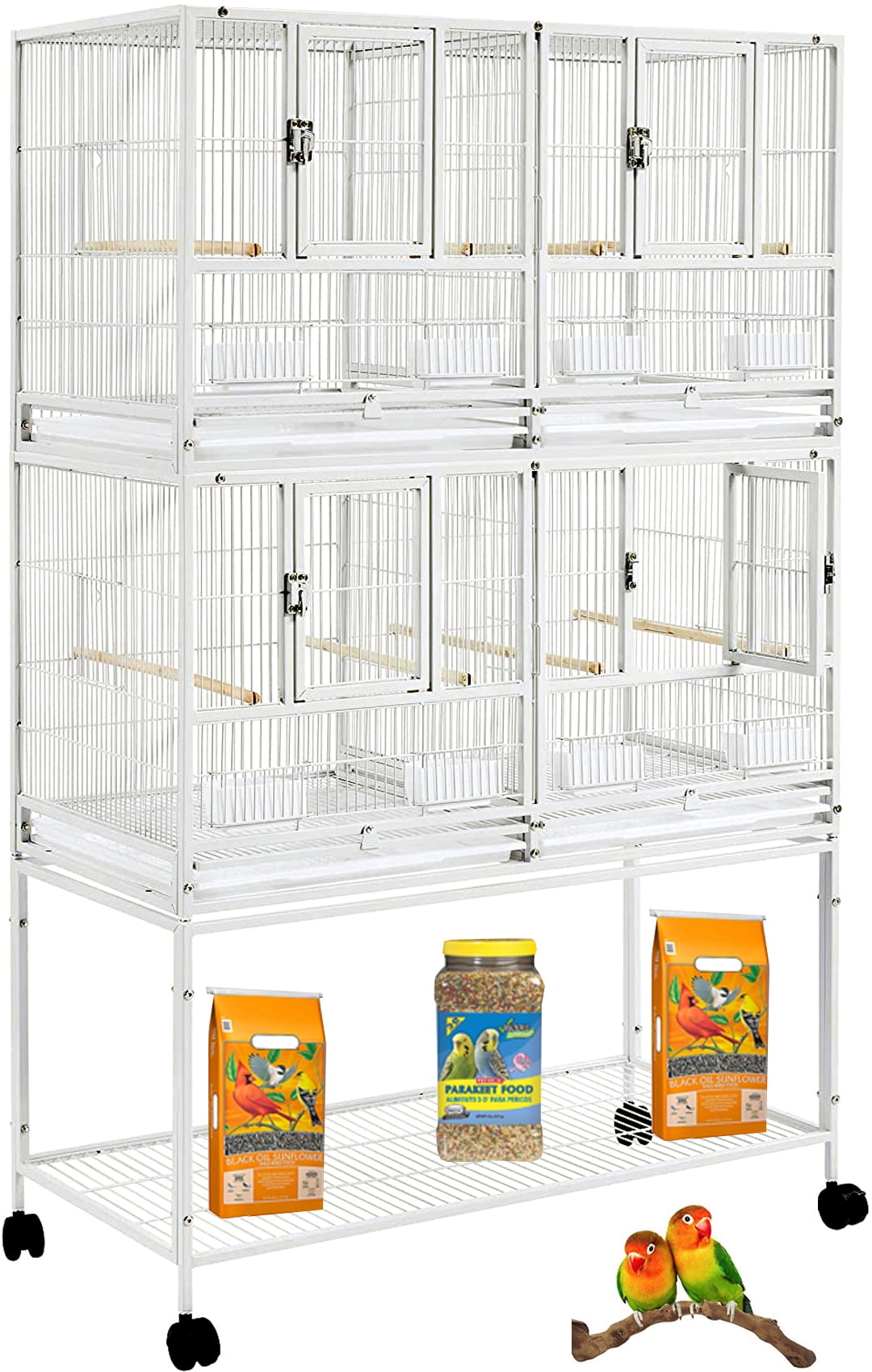 Deluxe White Double Story Stackable Breeder Cage with Divider, Wheels ...