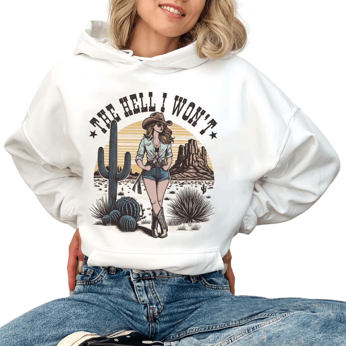 White Desert Cactus Cowgirl Print Hoodie Graphic Sweatshirt S-2XL The ...