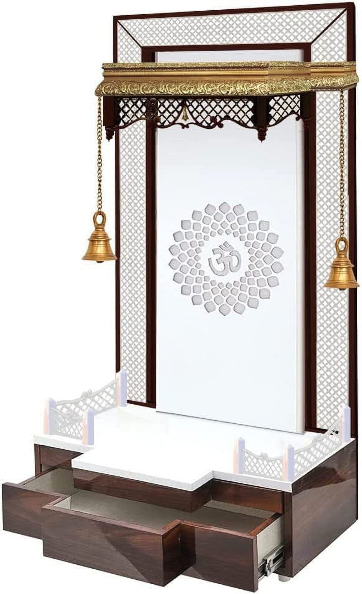 White Designer Wooden Temple With LED Light | Customized Puja Mandir ...