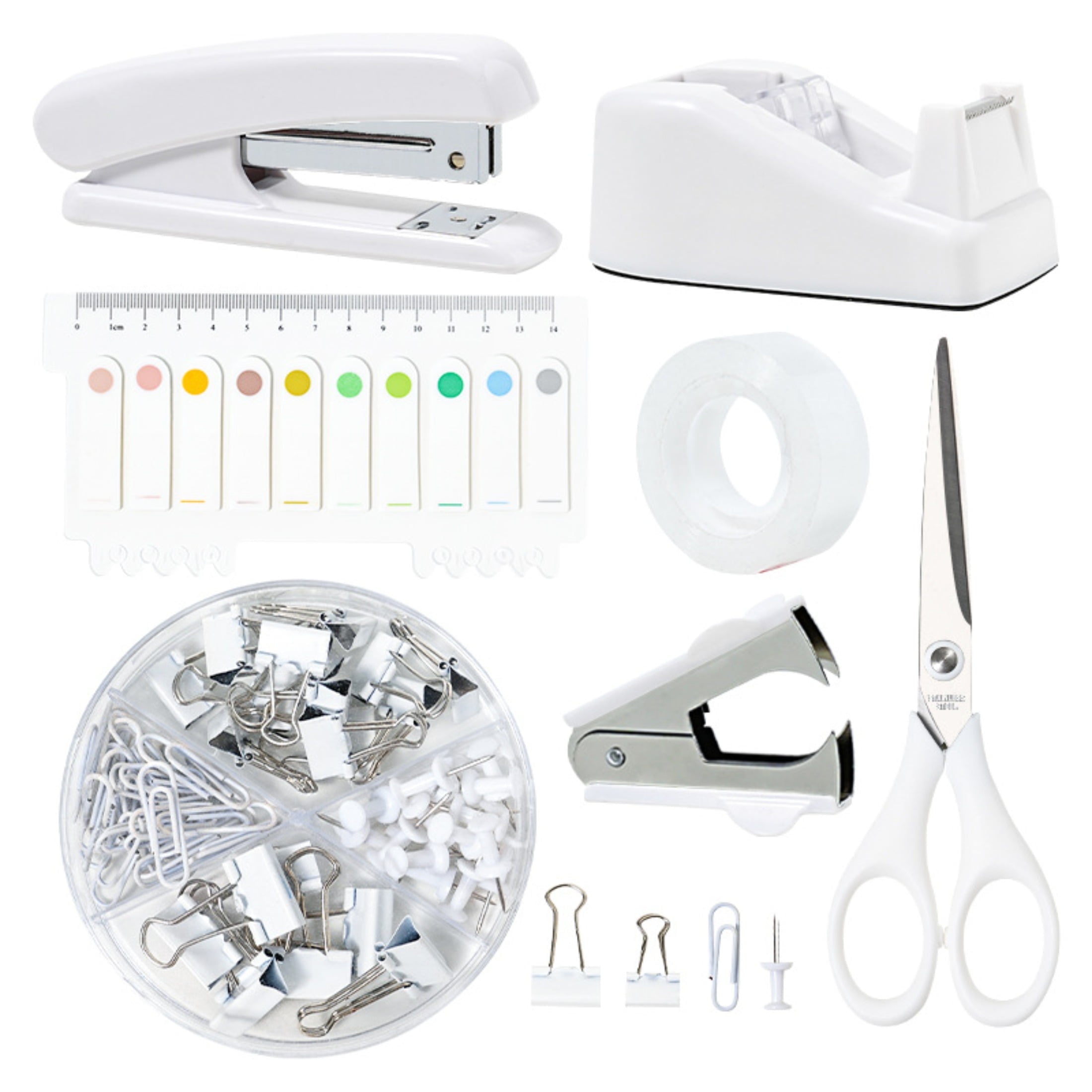 White Desk Accessories 7 Pcs, Stapler, Staple Remover, Tape Dispenser ...