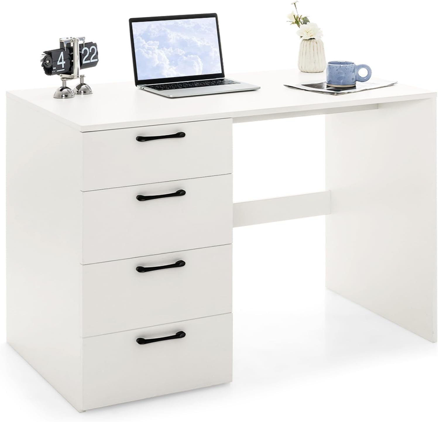 White Desk with Drawers, Home Office Desk with 4 Storage Drawers ...