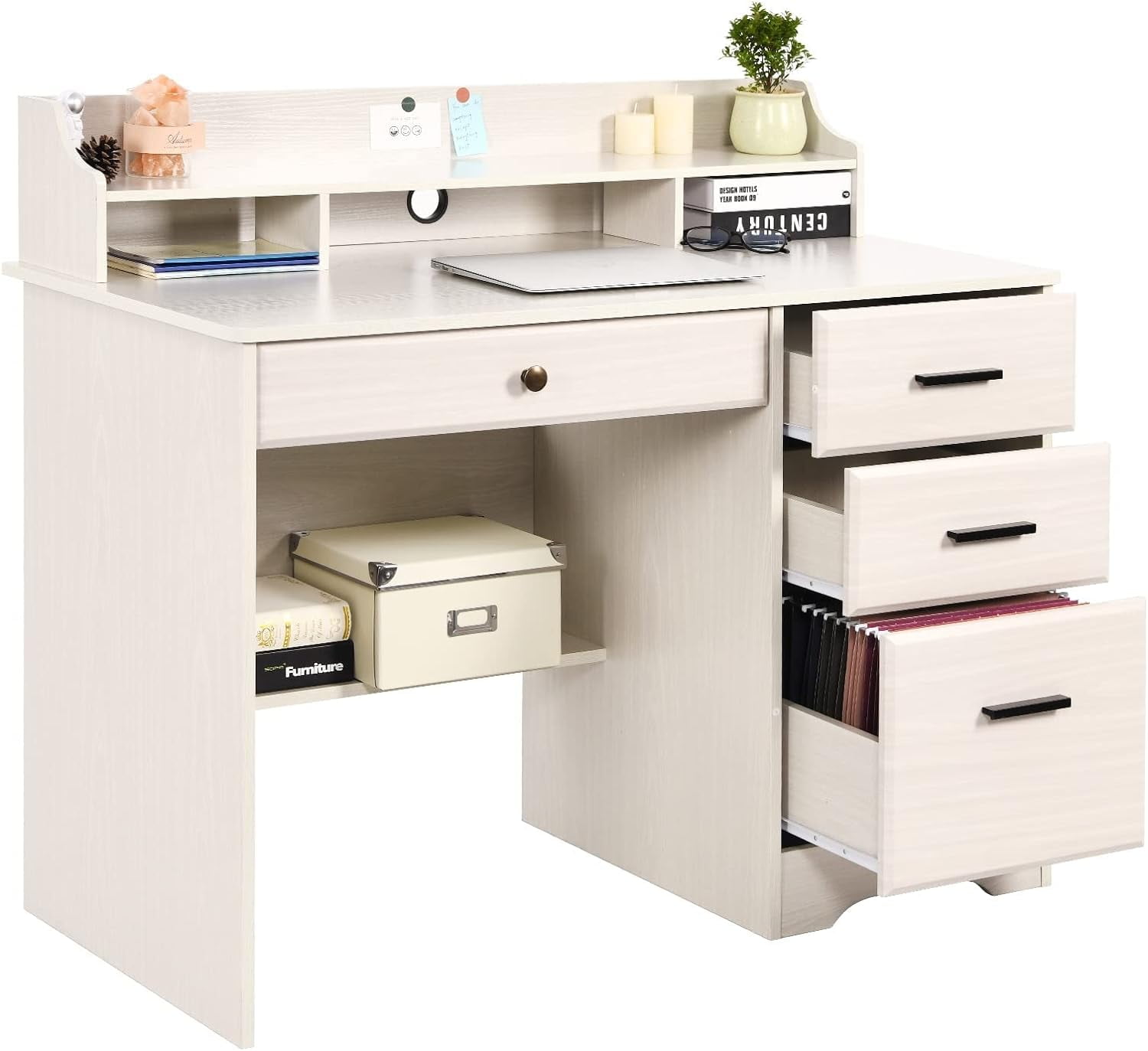 White Desk with Drawers and Storage, Home Office Desk Computer Desk ...