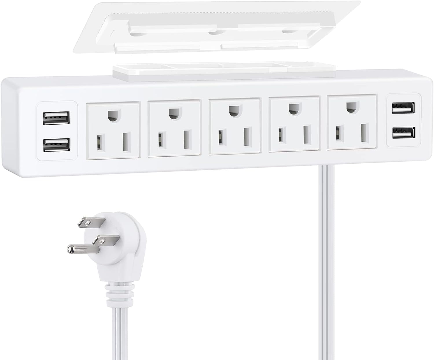 White Under Desk Power Strip, Adhesive Wall Mount Power Strip with USB ...
