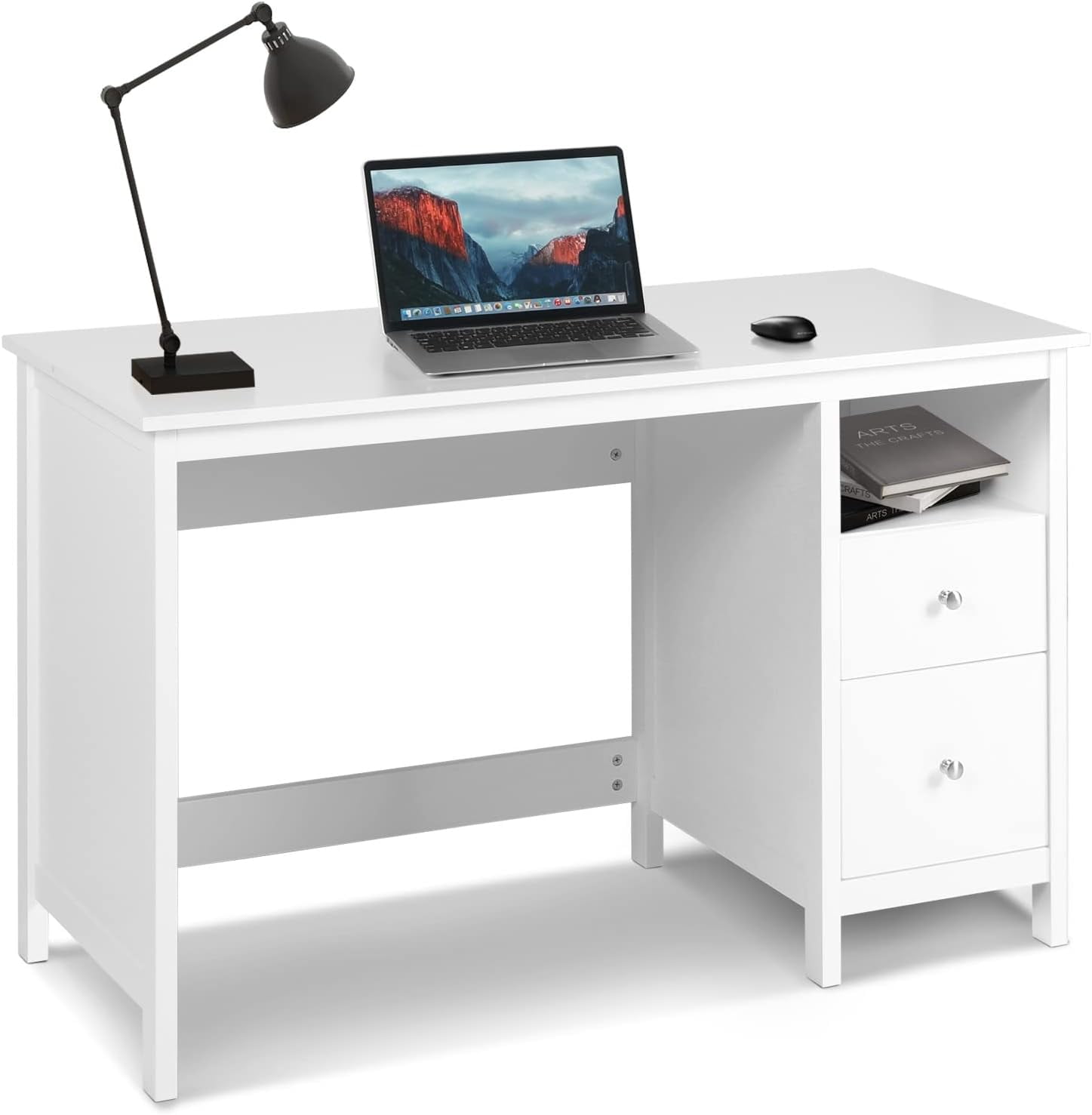 White Desk with Drawers, Modern Home Office Desk with Storage Drawers ...