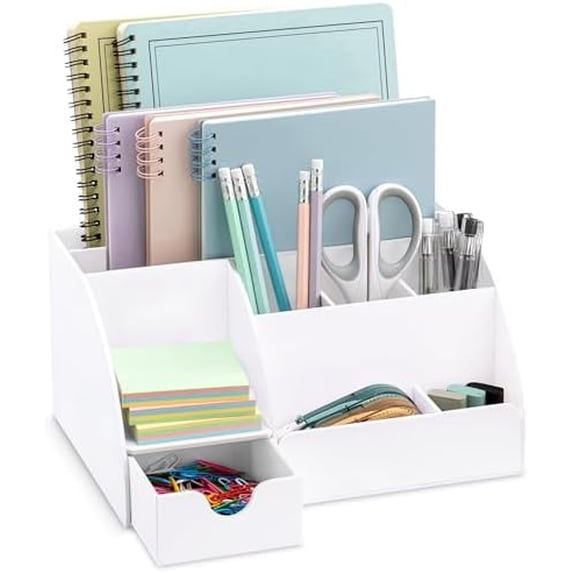 White Desktop Organizer - 9 Compartment Office Desk Accessories ...