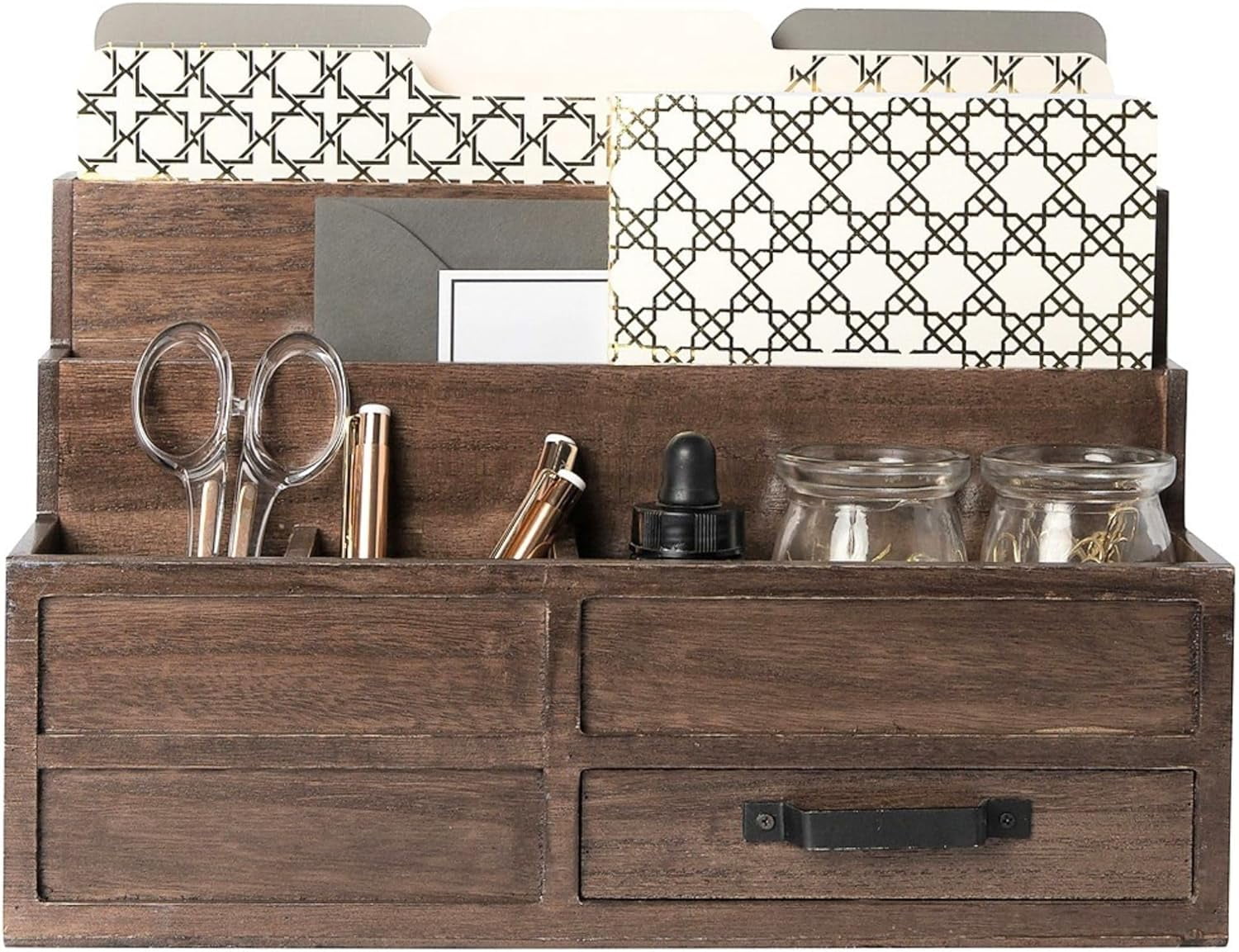 White Desktop Organizer with Drawer - Home Countertop Storage - Paper ...