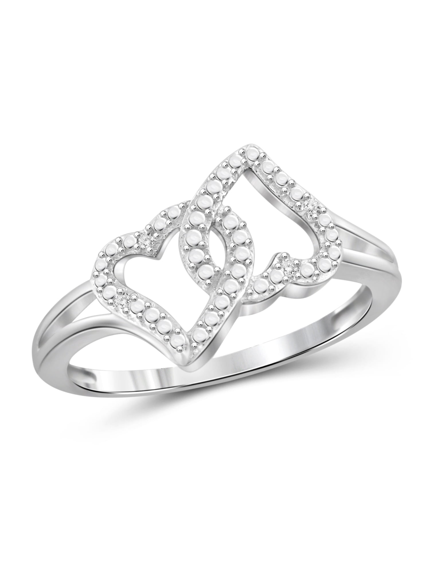 White Diamond Accent Sterling Silver Double Heart Open Ring - Walmart.com