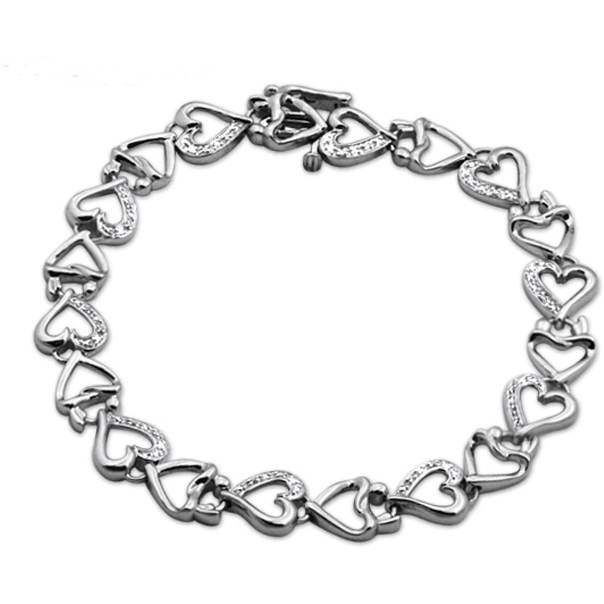 White Diamond Accent Sterling Silver Heart Link Bracelet, 8 - Walmart.com