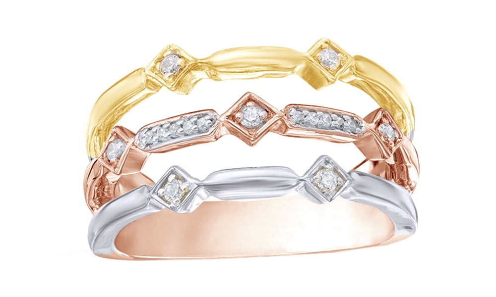 AFFY White Diamond Alternating Geometric Three Row Ring in 10k Tri-Tone ...