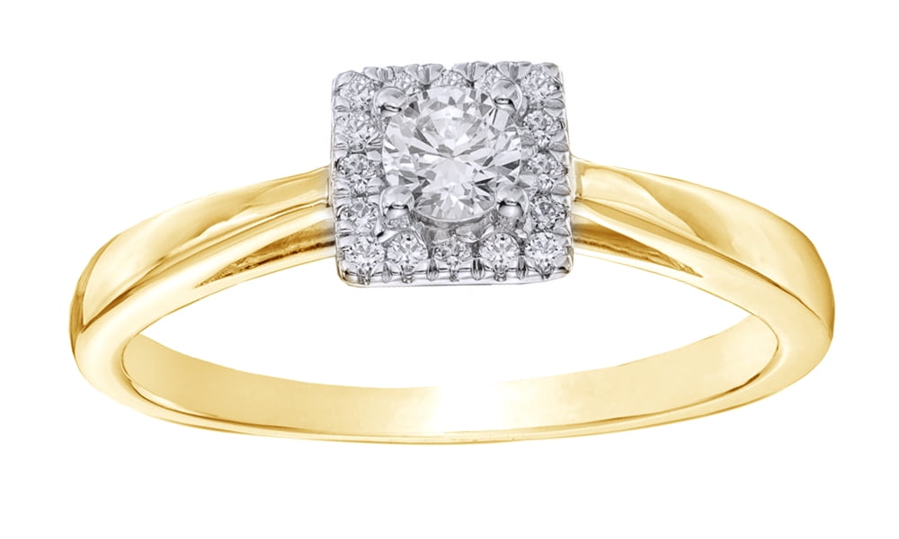 AFFY White Diamond Square Frame Engagement Ring in 10k Yellow Gold ...