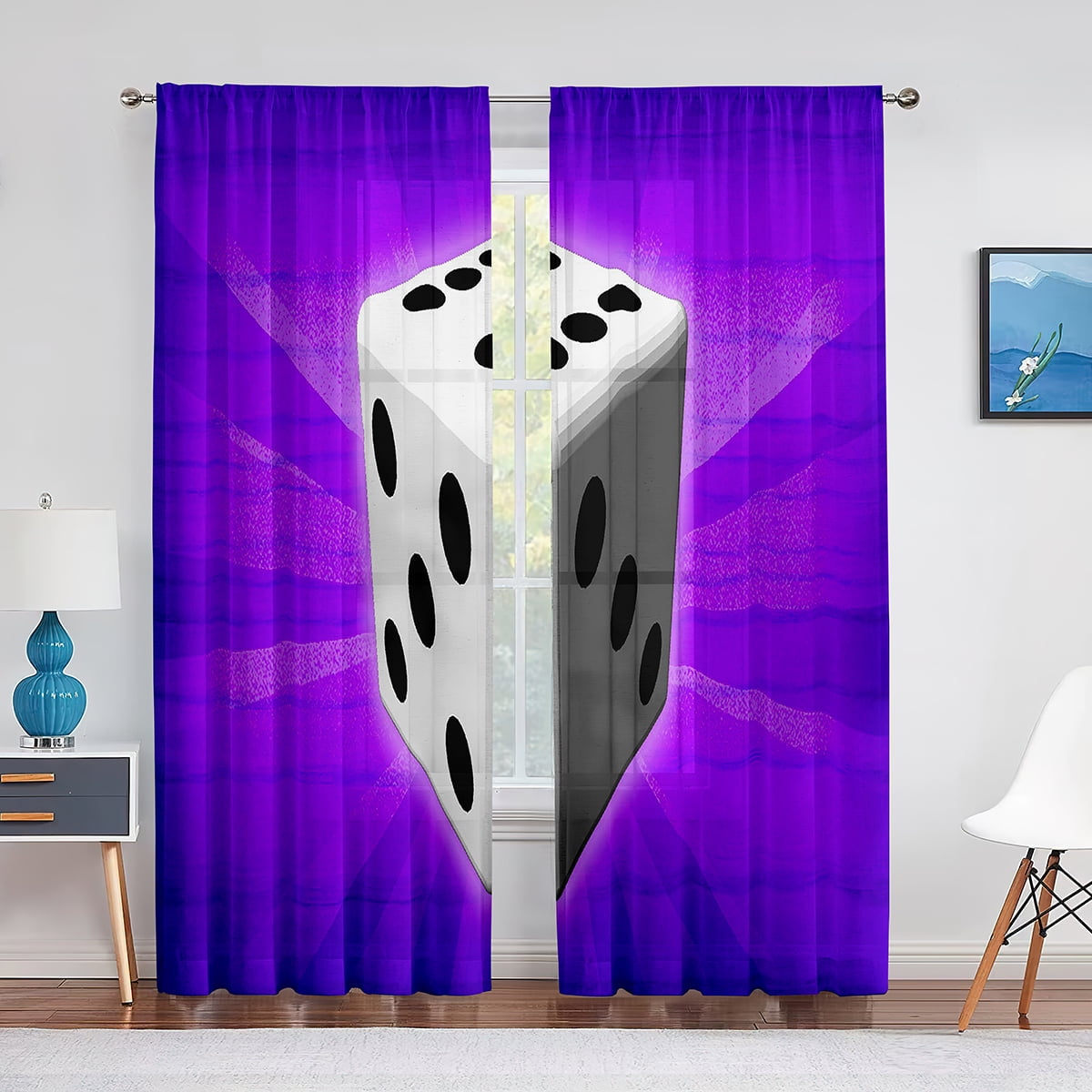 White Dice Table Games Grey Tulle Curtains for Living Room Bedroom ...