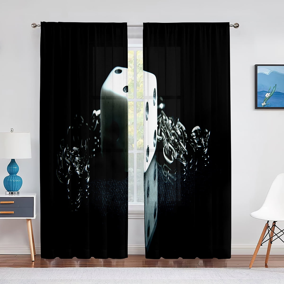 White Dice Table Games Grey Tulle Curtains for Living Room Bedroom ...