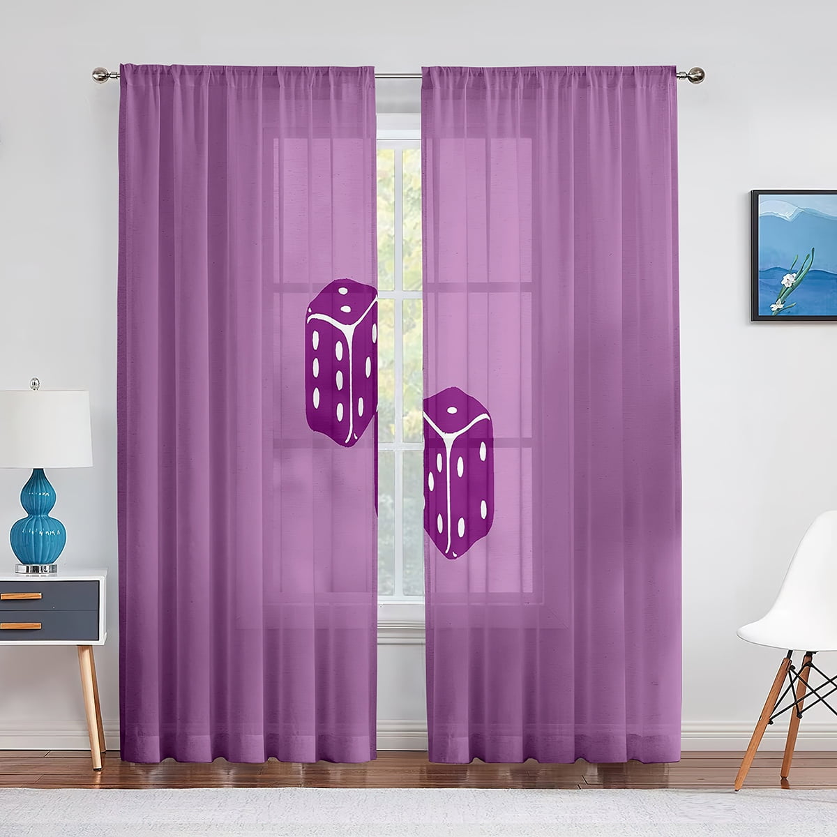 White Dice Table Games Grey Tulle Curtains for Living Room Bedroom ...