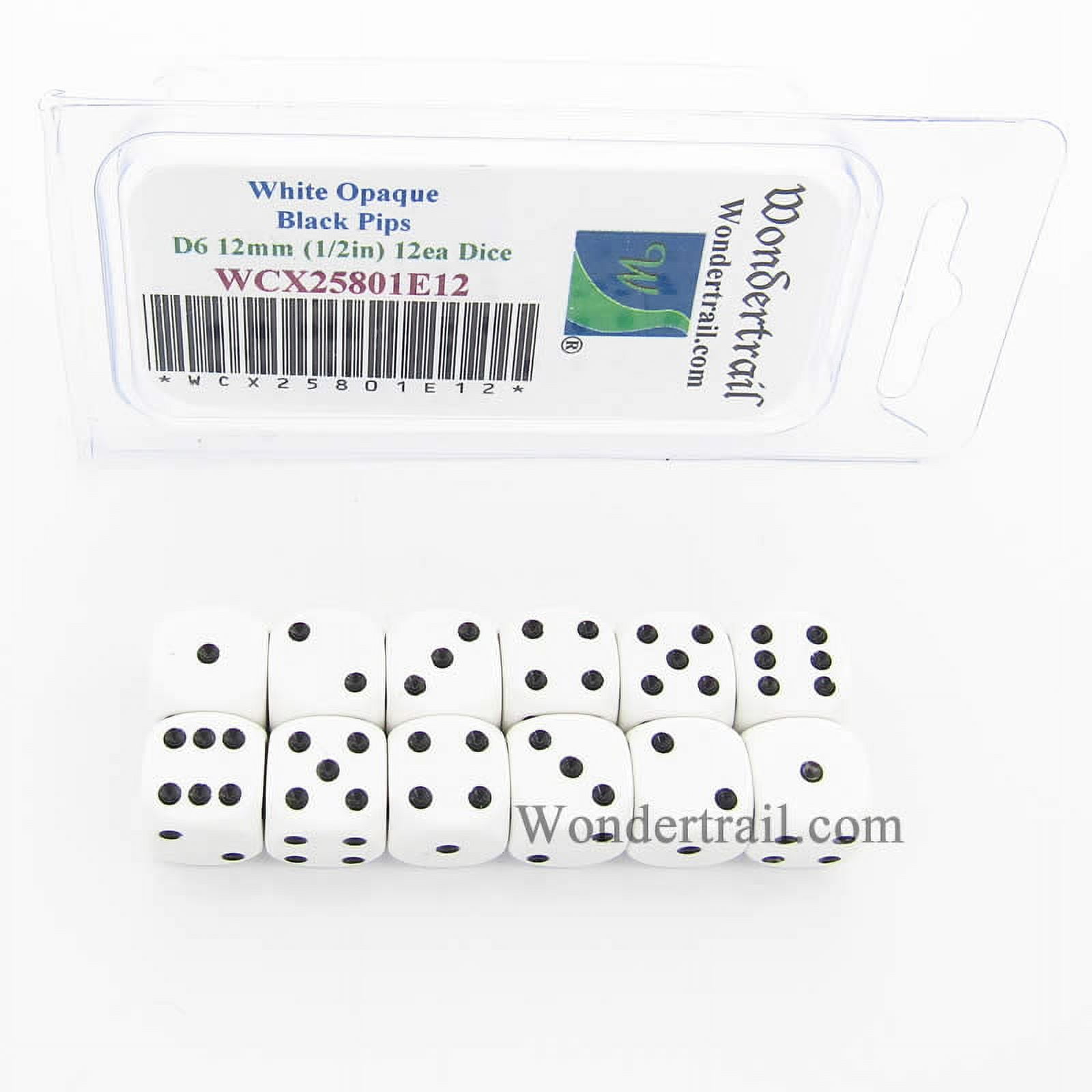 White Dice with Black Pips D6 12mm (1/2in) Pack of 12 Wondertrail ...