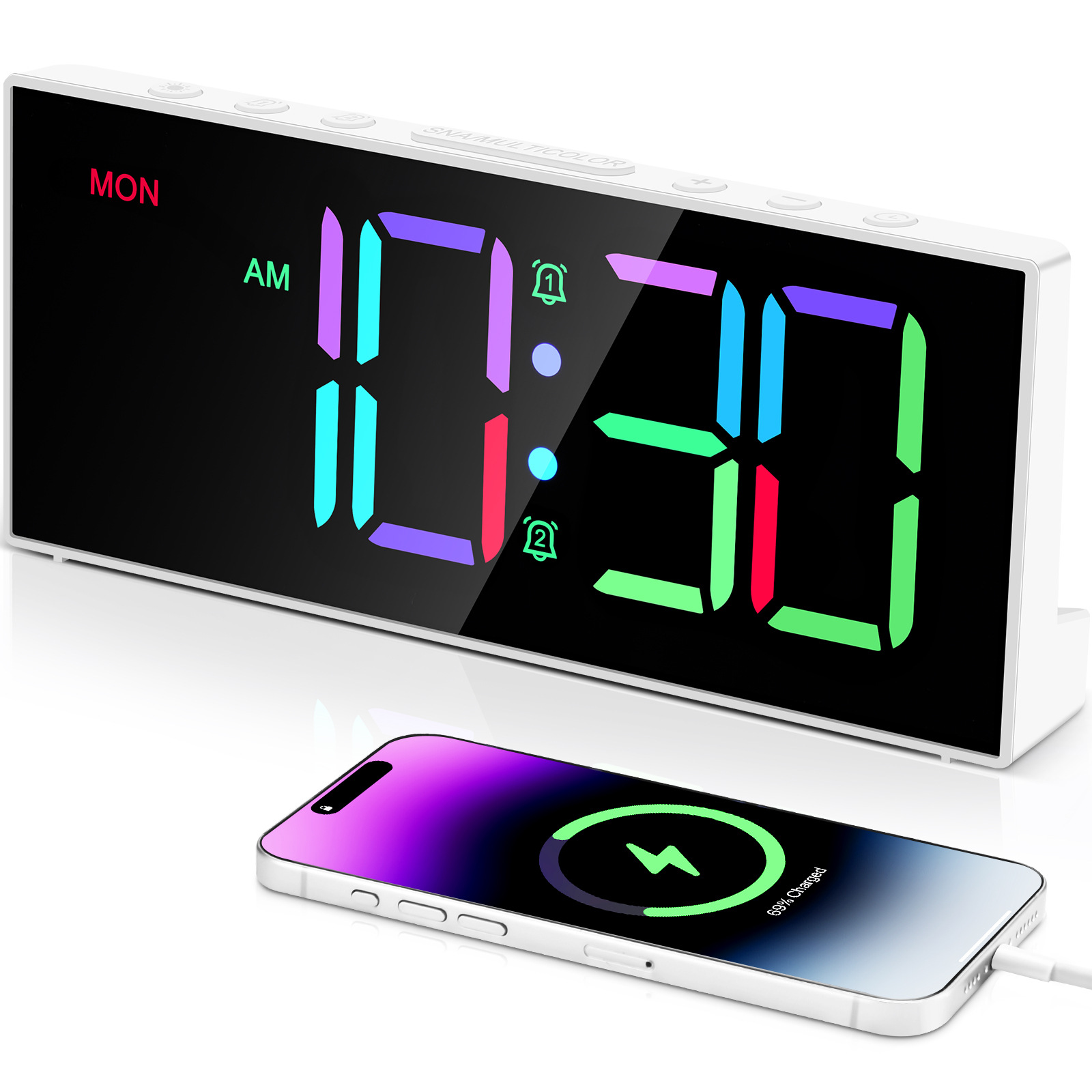 White Digital Alarm Clocks,Large Big Numbers Cute clocks for Bedrooms ...