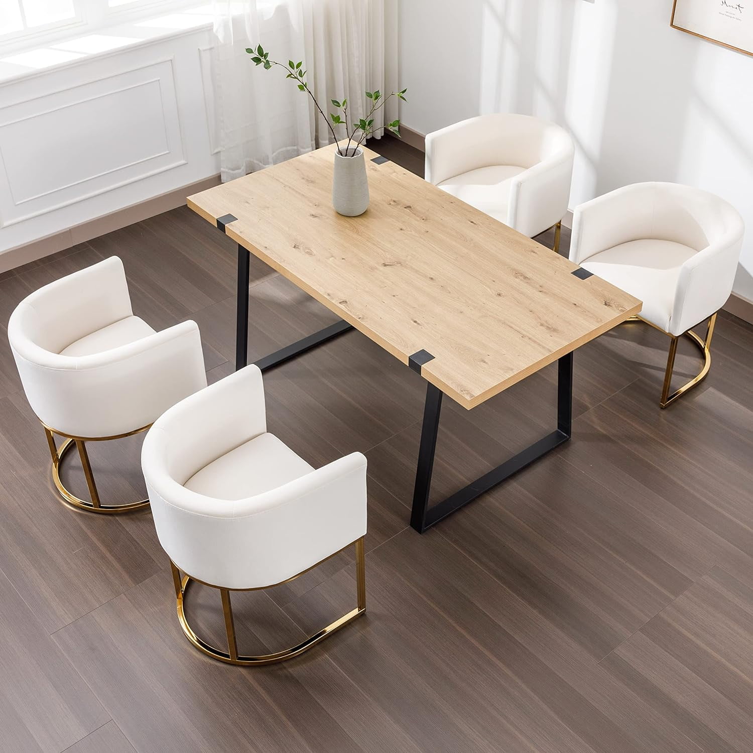 White Dining Chair Mid Century Modern Dining Chair with Golden Metal ...