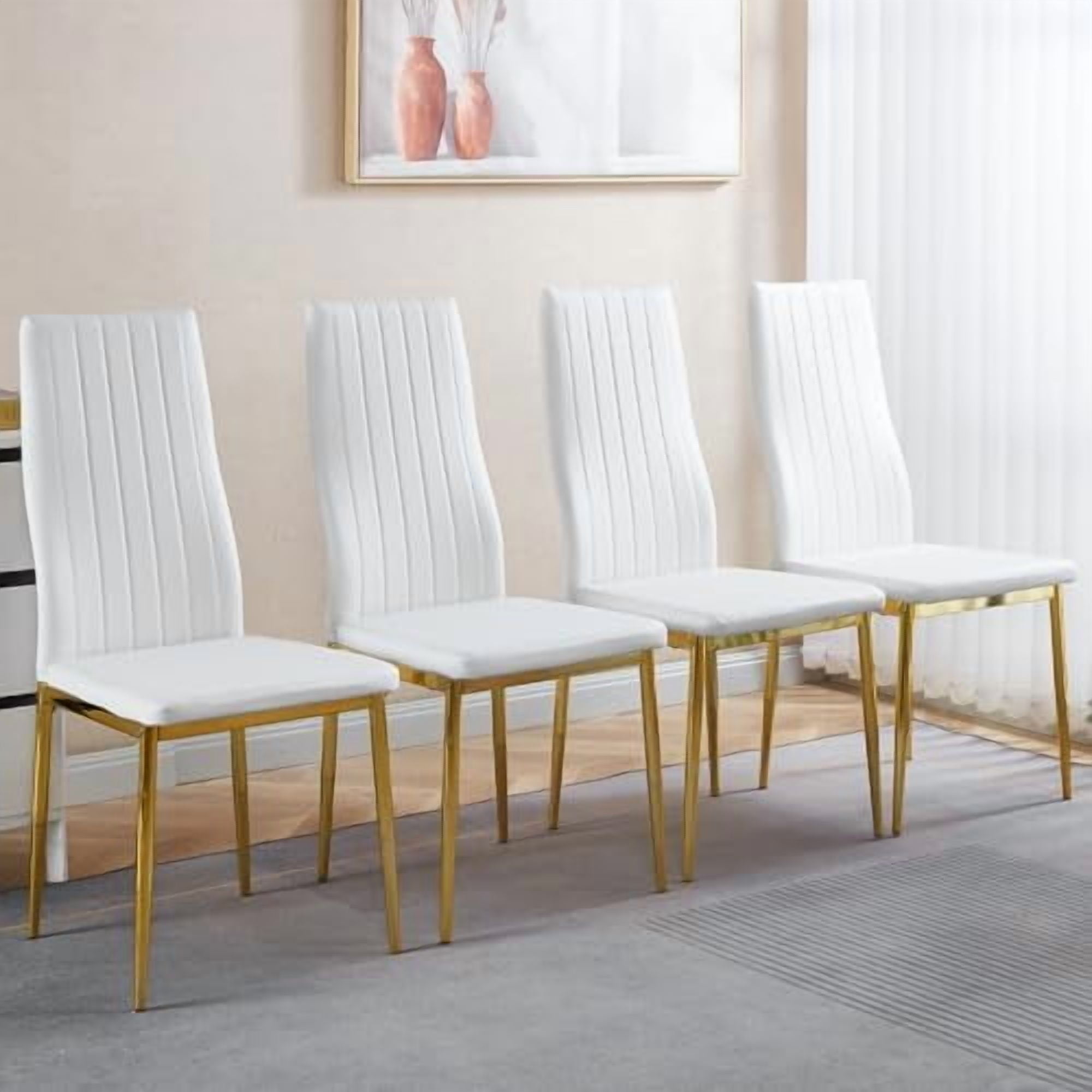 White Dining Chairs Set of 4 with Gold Legs,Metal Kitchen Chairs ...