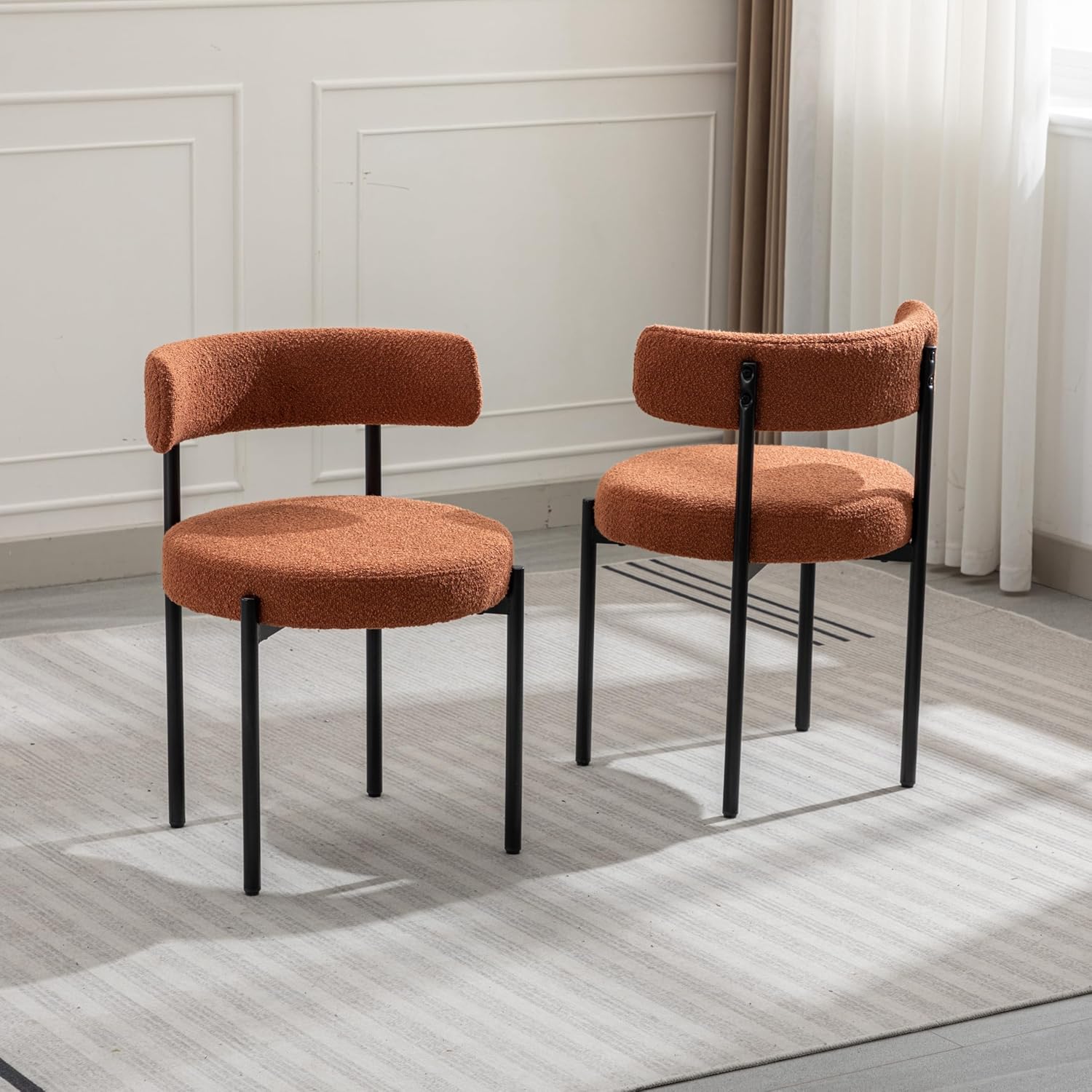 Rust Dining Chairs Set of 2, Boucle Dining Chairs, Upholstered Kitchen ...