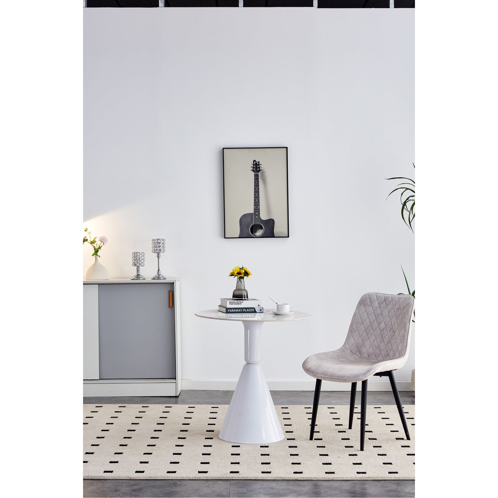 White Dining Table In Modern Style. Natural Rock Board Top, Smooth ...