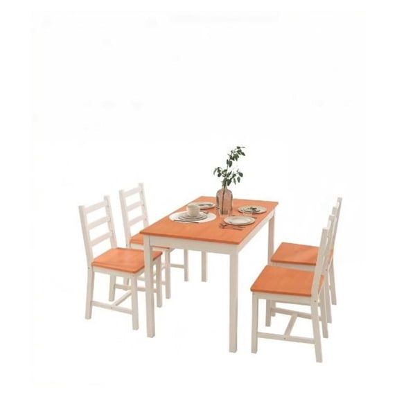 White Dining Table Set for 4, 5-Piece Kitchen Table & Chairs Solid Wood ...