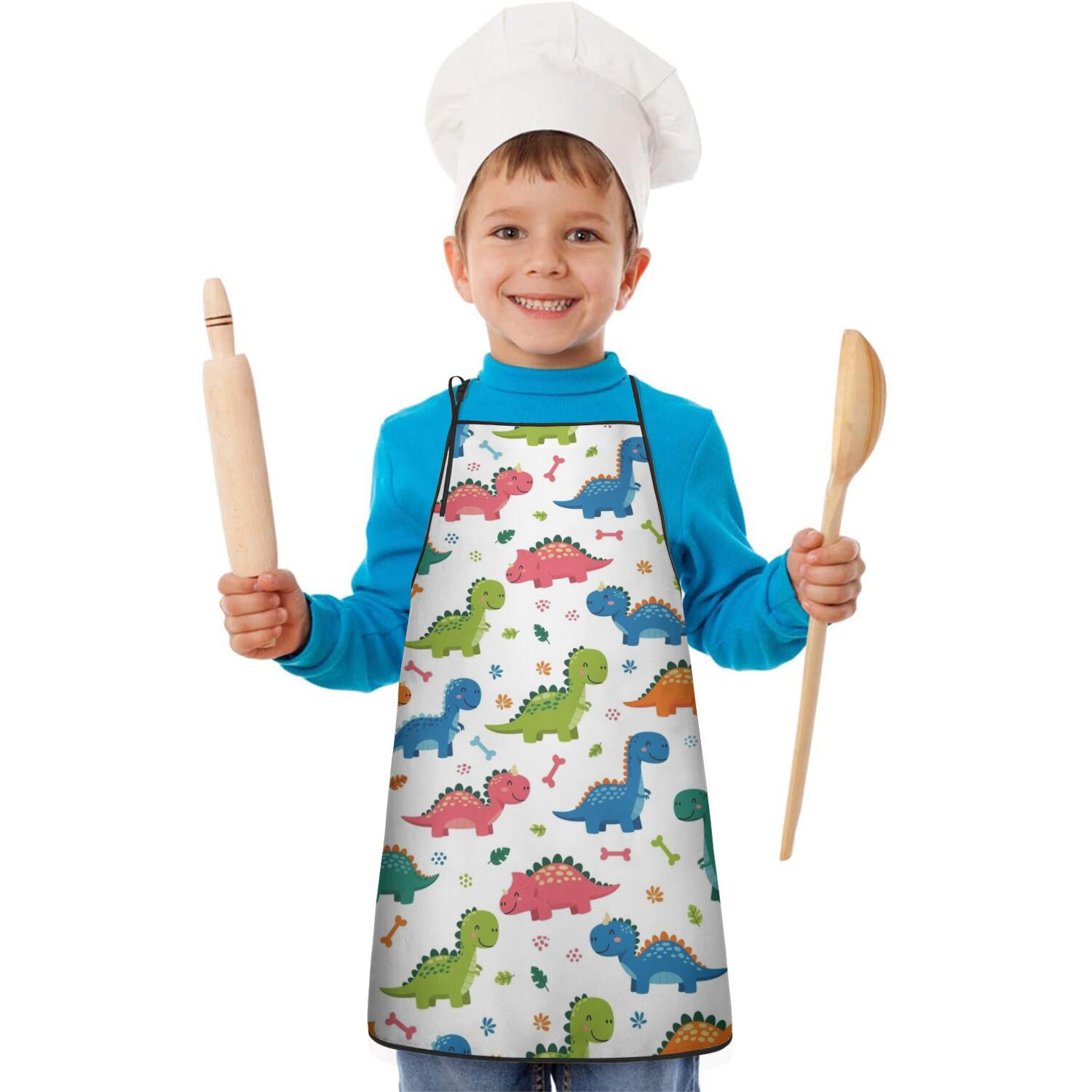 White Dinosaurs Bones Plants Pattern Kids Aprons for Girls and Boys ...