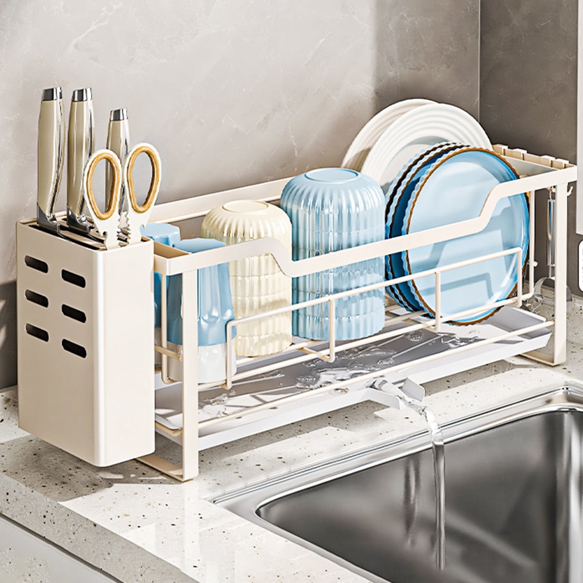 White Dish Drying Rack Small With Drain Board, Compact Dish Rack For ...